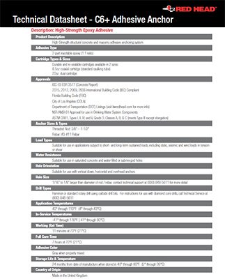 C6+ Adhesive Anchor Tech Data